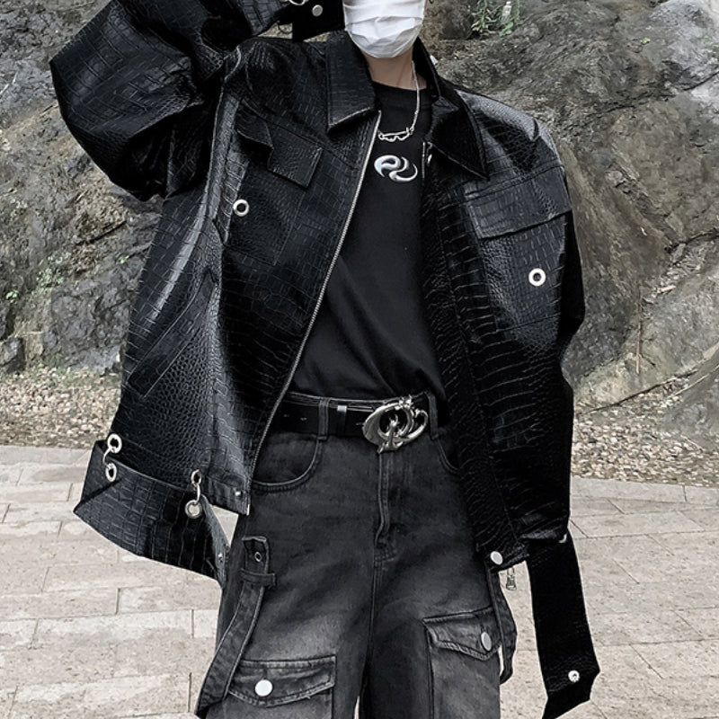 Metallic Deconstructed Leather Glossy Shoulder Padded Jacket – stylesock