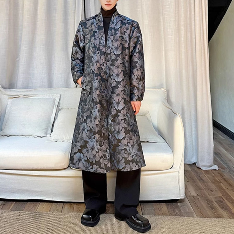 Vintage Floral Silhouette Buttonless Mid-length Trench Coat – stylesock