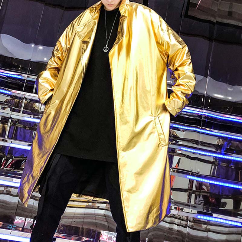 Glossy Reflective Stage Performance Trench Coat – stylesock