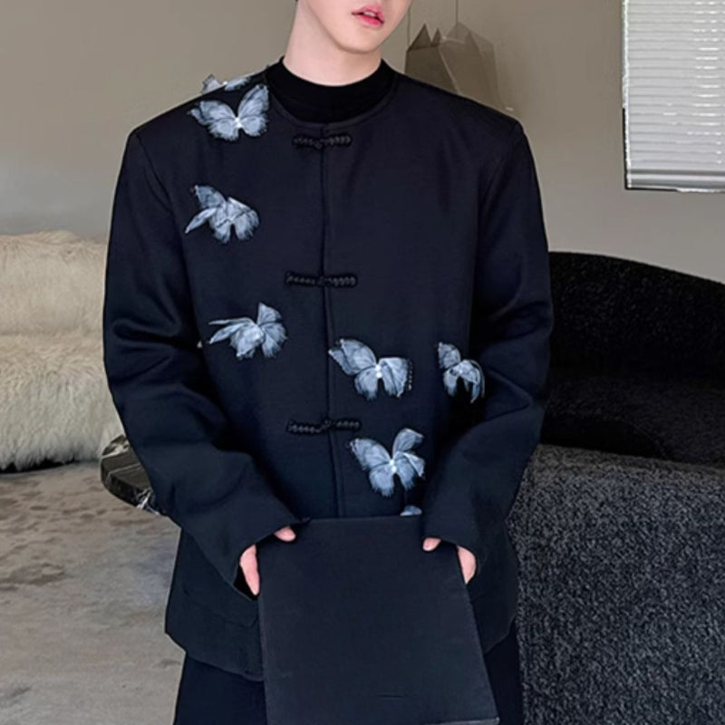 Collarless Butterfly Embellished Jacket – stylesock
