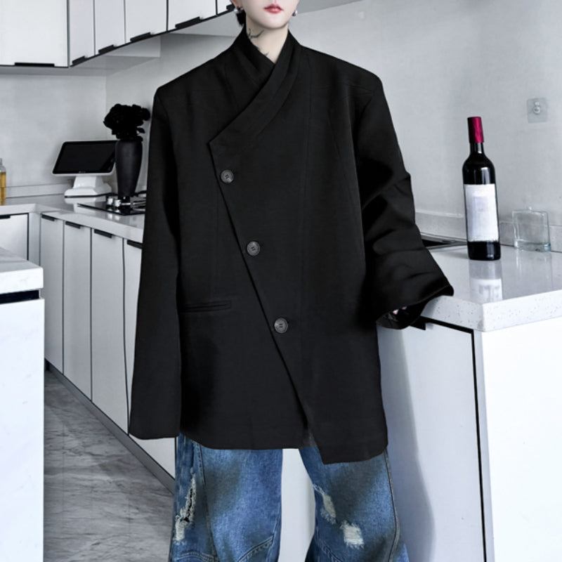 Slanted Collar Padded Shoulder Suit Jacket – stylesock