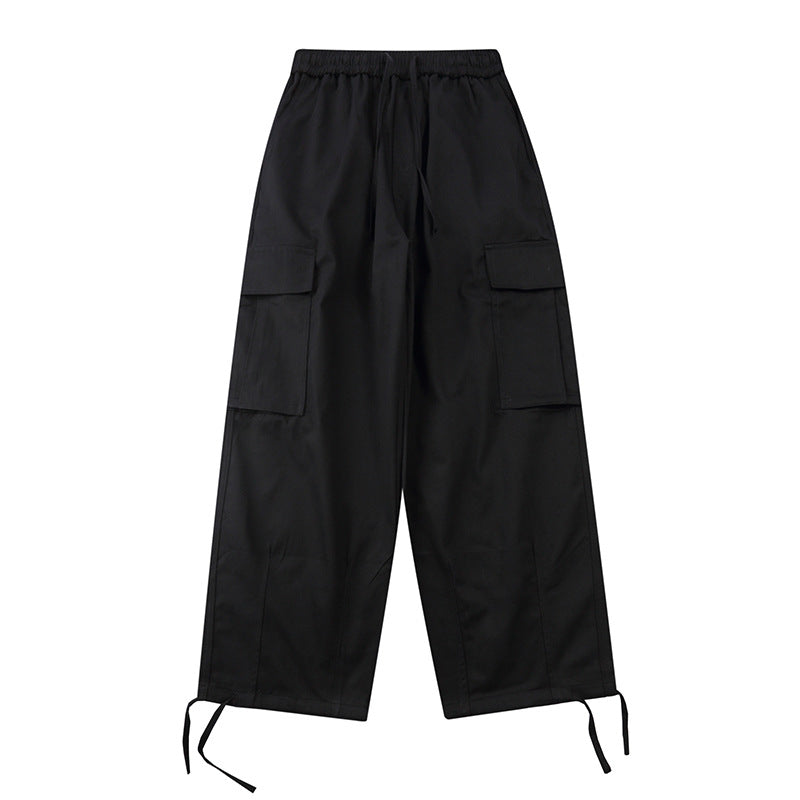 Drawstring Elastic Waist Side Pockets Adjustable Leg Opening Trousers ...