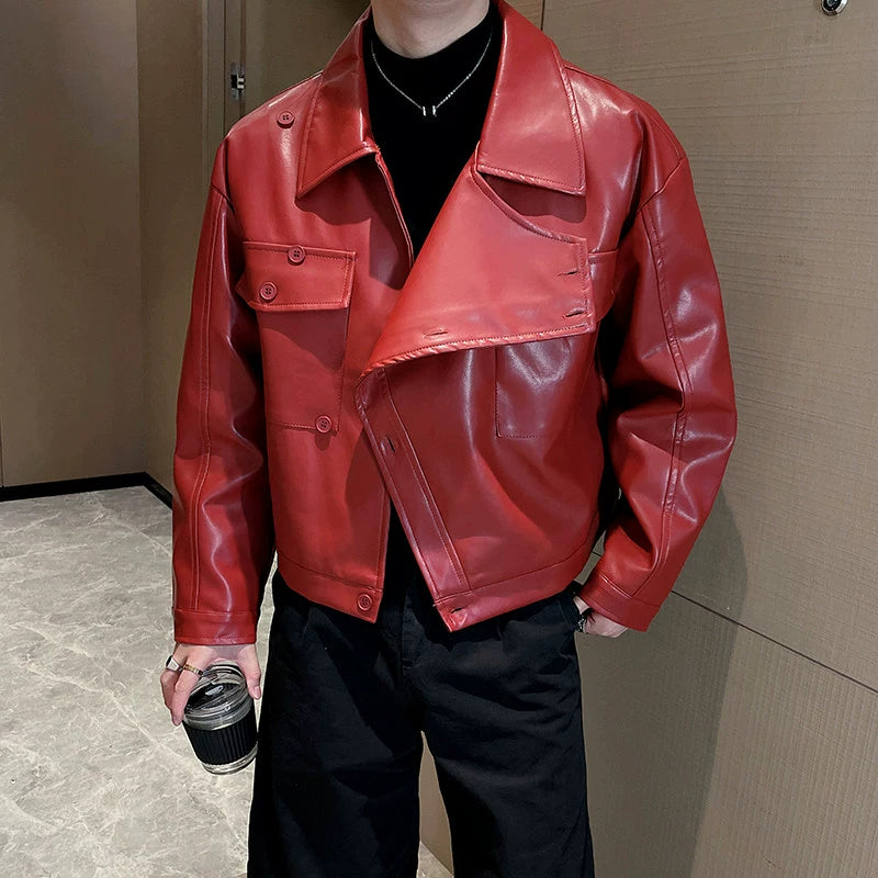 Cropped Slash-collar Leather Jacket – stylesock