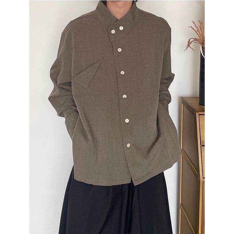 Vintage Side Button Stand Collar Shirt – stylesock
