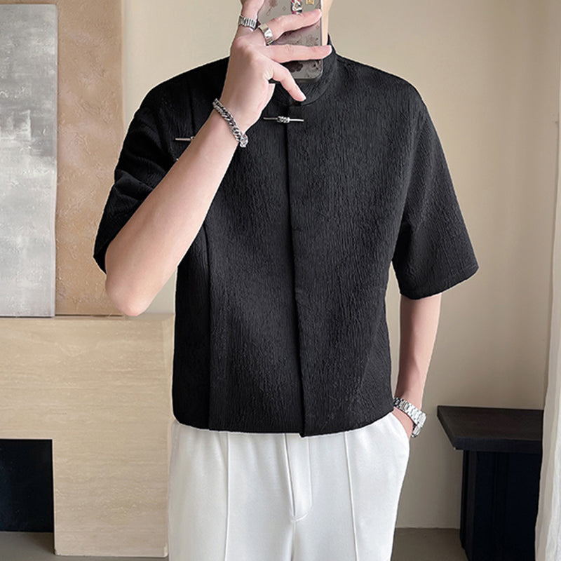 Jacquard Concealed Button Stand Collar Shirt – stylesock