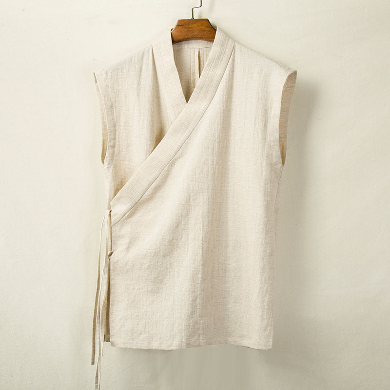 Cotton Linen Large Slanted Placket Vest – stylesock