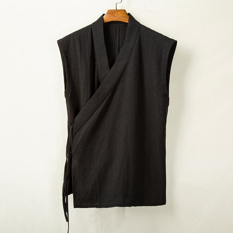 Cotton Linen Large Slanted Placket Vest – stylesock