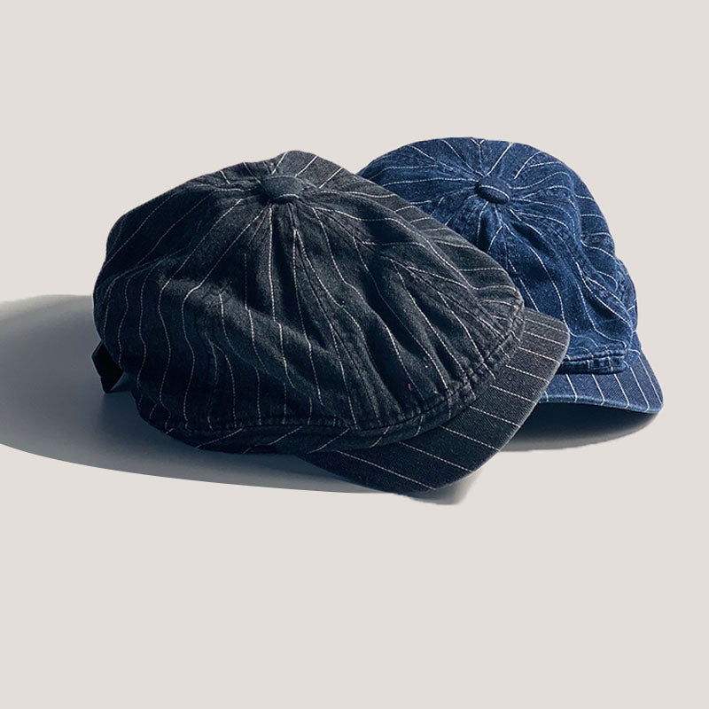 Retro Denim Striped Octagonal Hat – stylesock