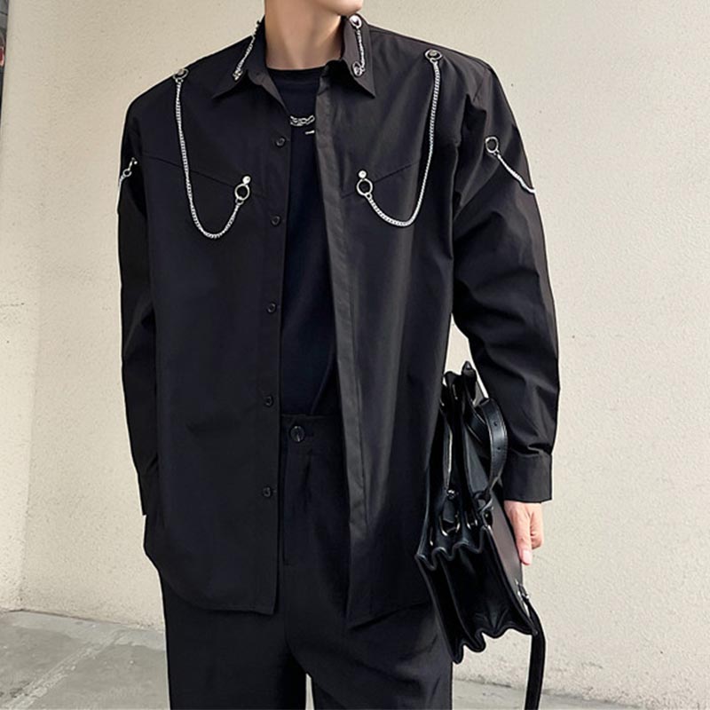 Metal Chain Trim Long Sleeve Shirt – stylesock