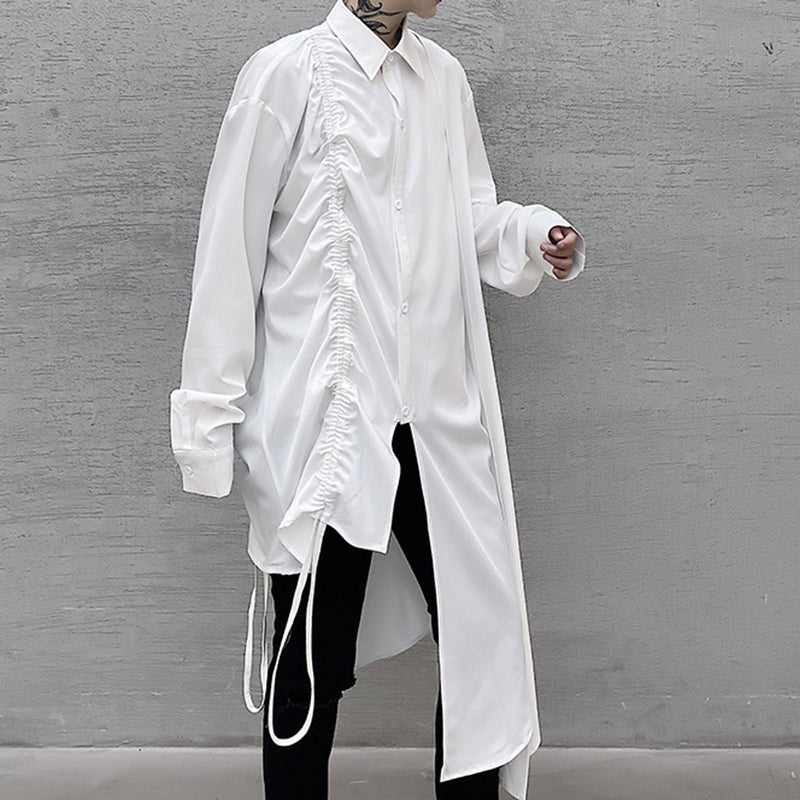 Drawstring Asymmetric Hem Midi Shirt – stylesock